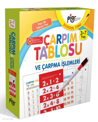 Çarpım Tablosu ve Çarpma İşlemleri / Yaz-Sil-Tekrar Yaz / 3-7 Yaş / Pi